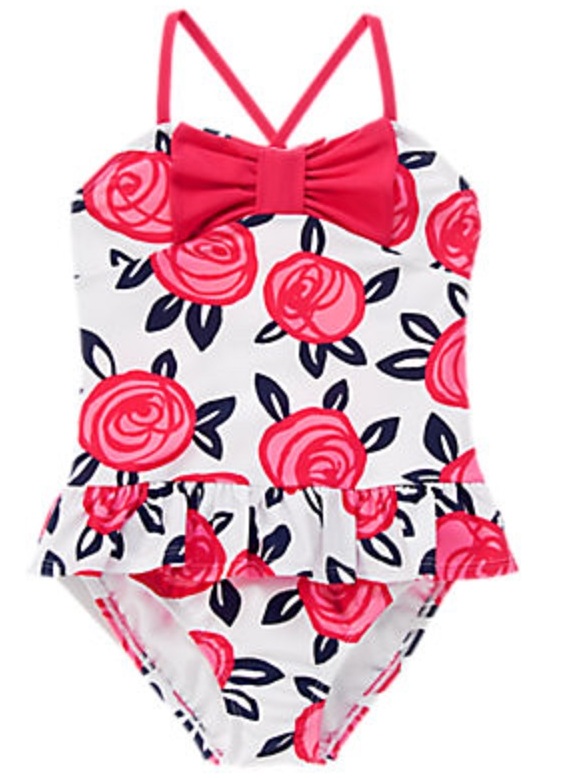 Gymboree Girl Swimsuit Rose Print Red