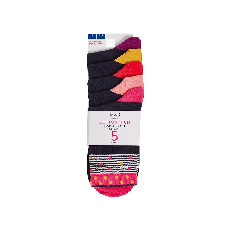 Marks & Spencer 5Pair Cotton Rich Ankle High Socks 3-5